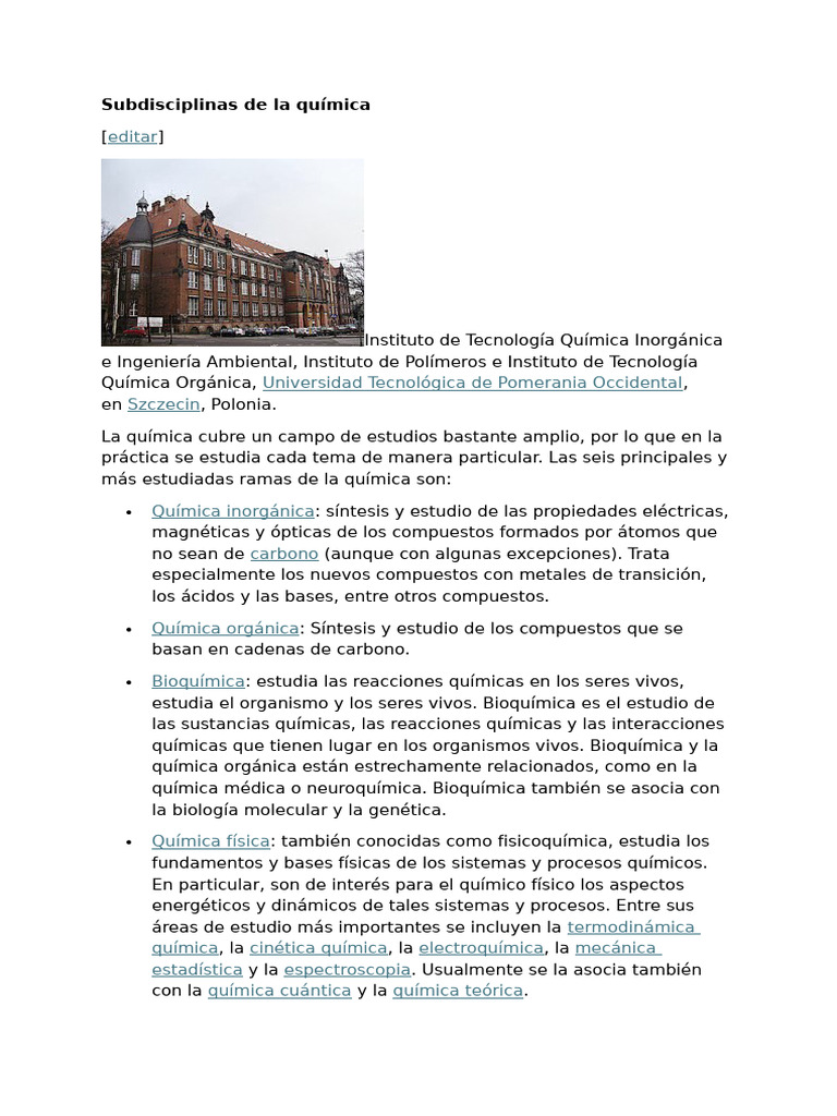 Ramas y subdisciplinas de la química | PDF | Química | Química Física