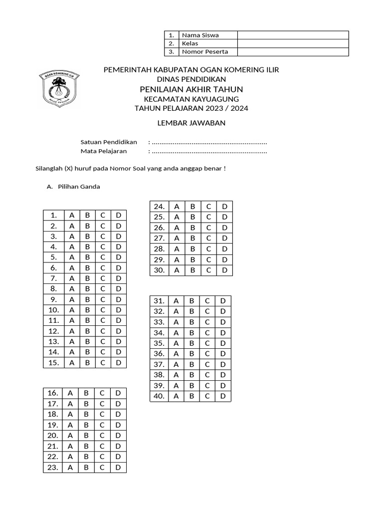 Lembar Jawaban Ujian LJU | PDF