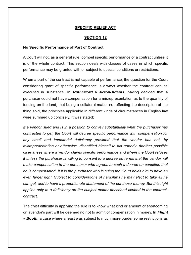 Specific Relief Act: Section 12 Overview | PDF | Assignment (Law ...