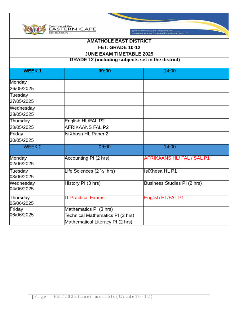 Amended Ae Fet 2025 Final June Timetable | PDF | Science