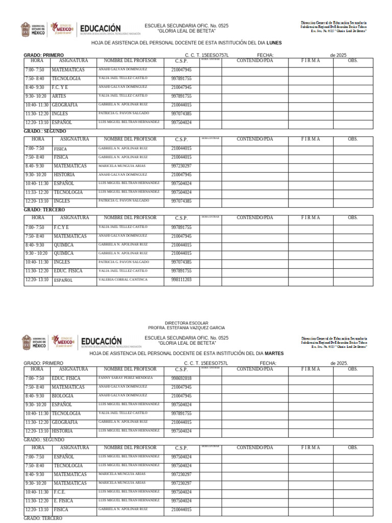 Hoja de Firmas de Asignaturas de Diario | PDF