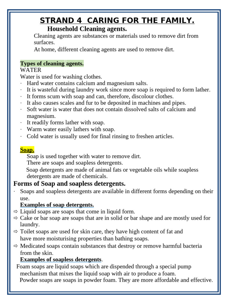 2023 Grade 7 Home Science Notes Term 3 | PDF | Soap | Detergent