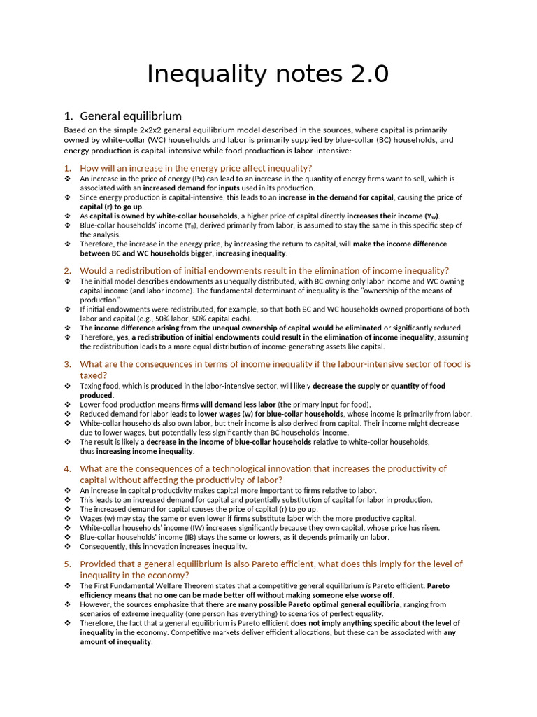 Inequality Question Notes 2 | PDF | Taxes | Labour Economics