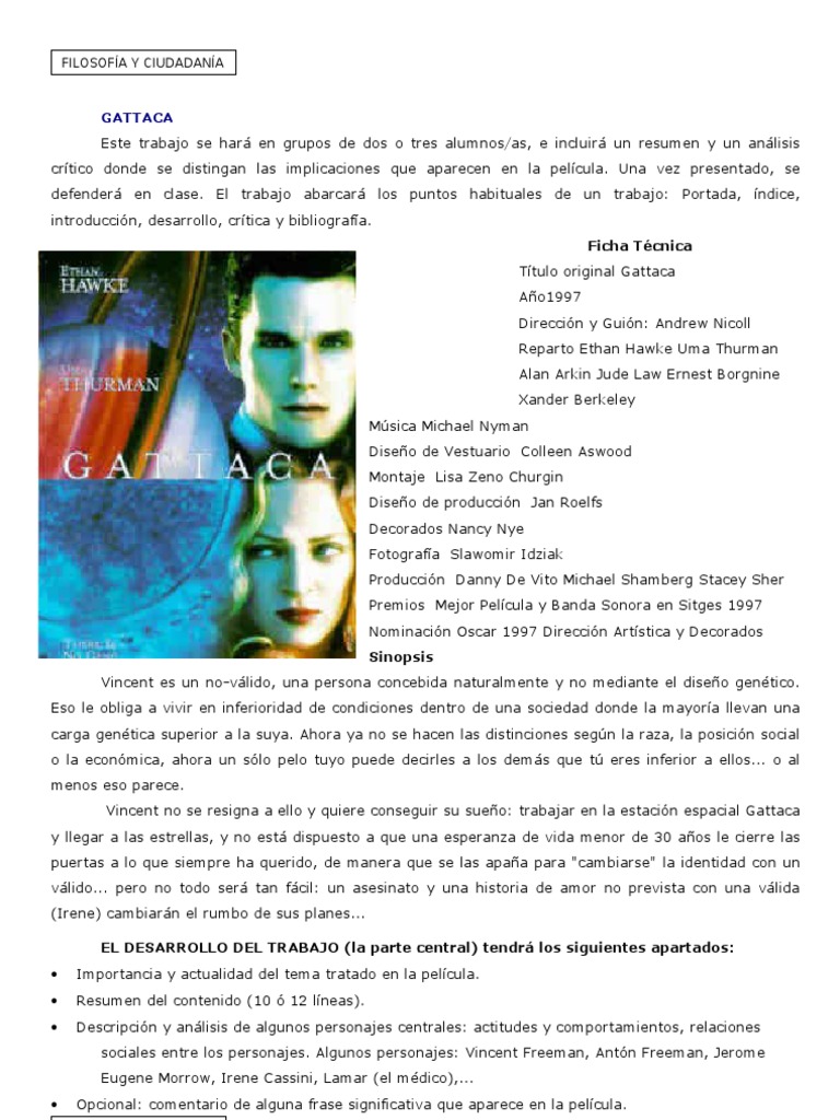 Análisis Crítico de Gattaca: Ética y Ciencia | PDF | Amor | Science