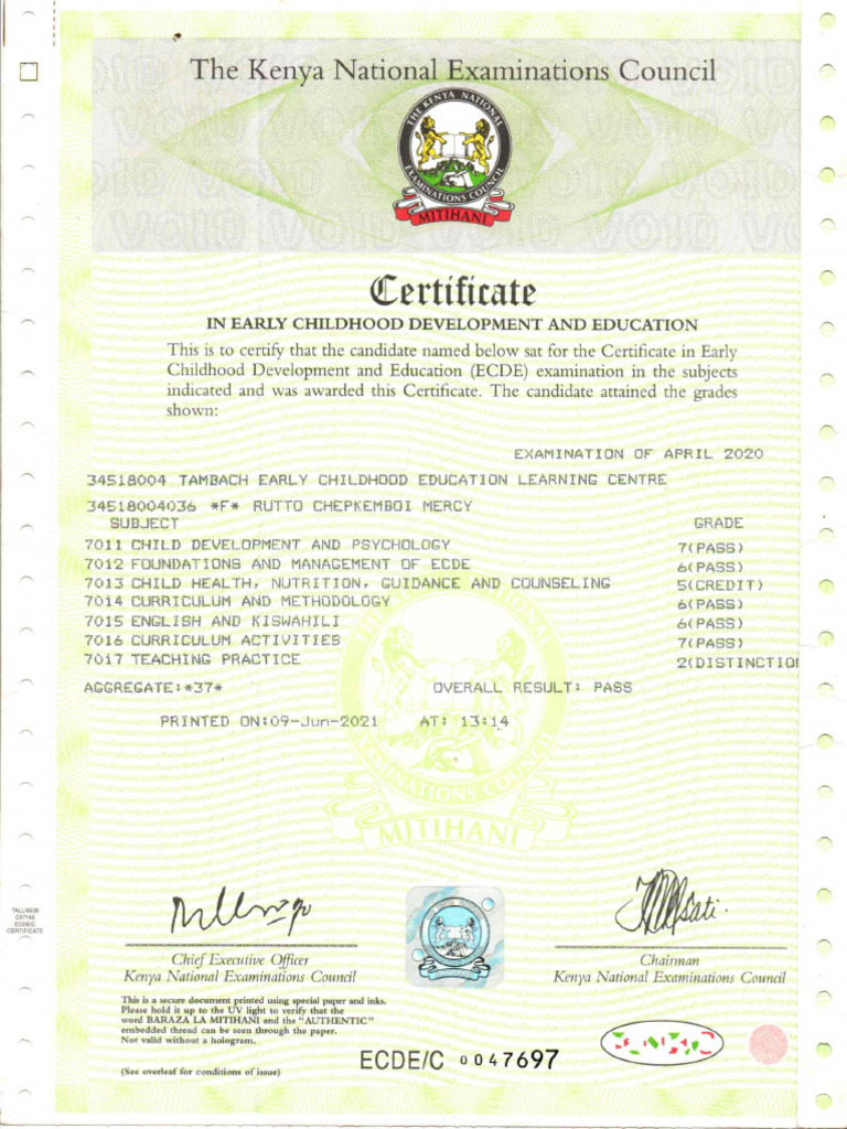 Mercy Ecde Certificate | PDF