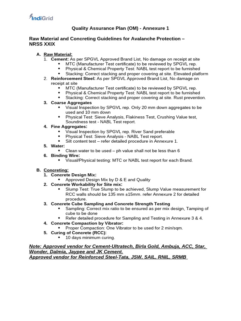 Avalanche Protection Wall QAP Annexure | PDF | Concrete | Materials