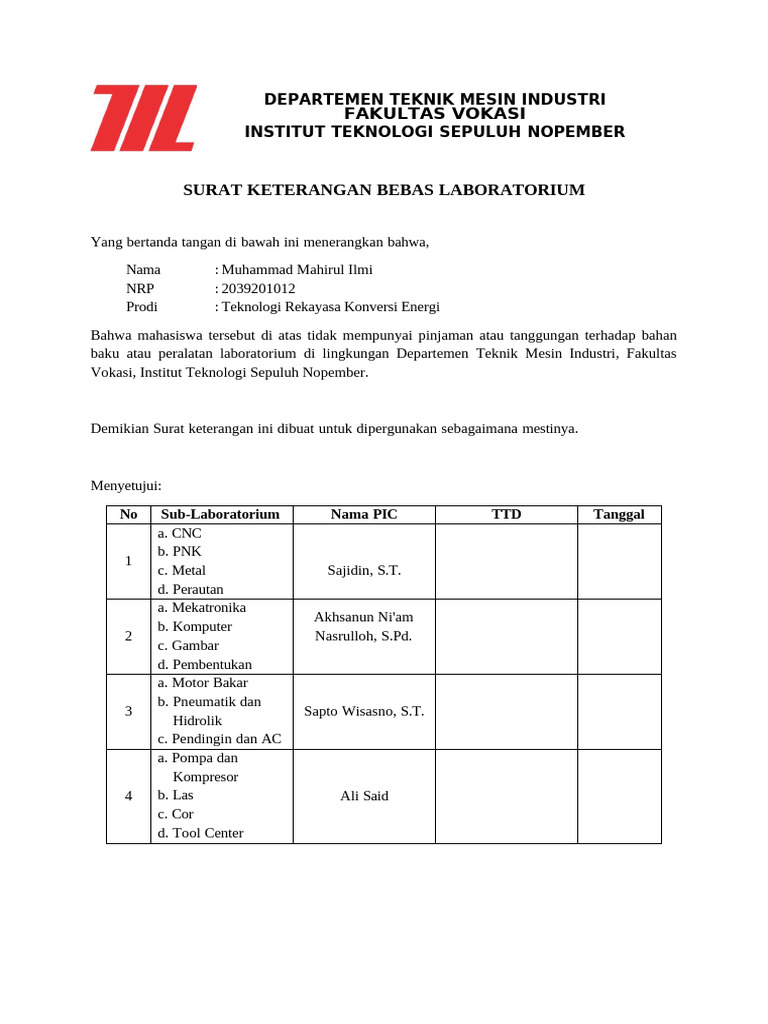 Surat Bebas Lab | PDF