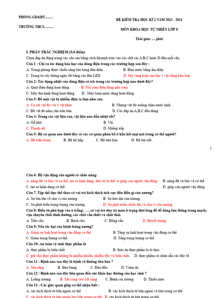 De Thi Hk2 KHTN 8 CD | PDF