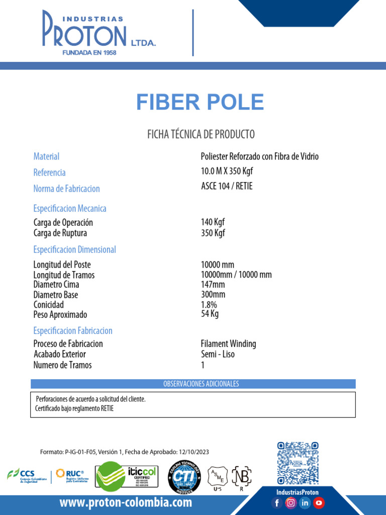 FICHA TECNICA DE PRODUCTO-INDUSTRIAS PROTON - 10x350m | PDF