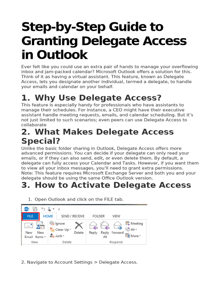 Step-by-Step Guide To Granting Delegate Access in Outlook | PDF ...