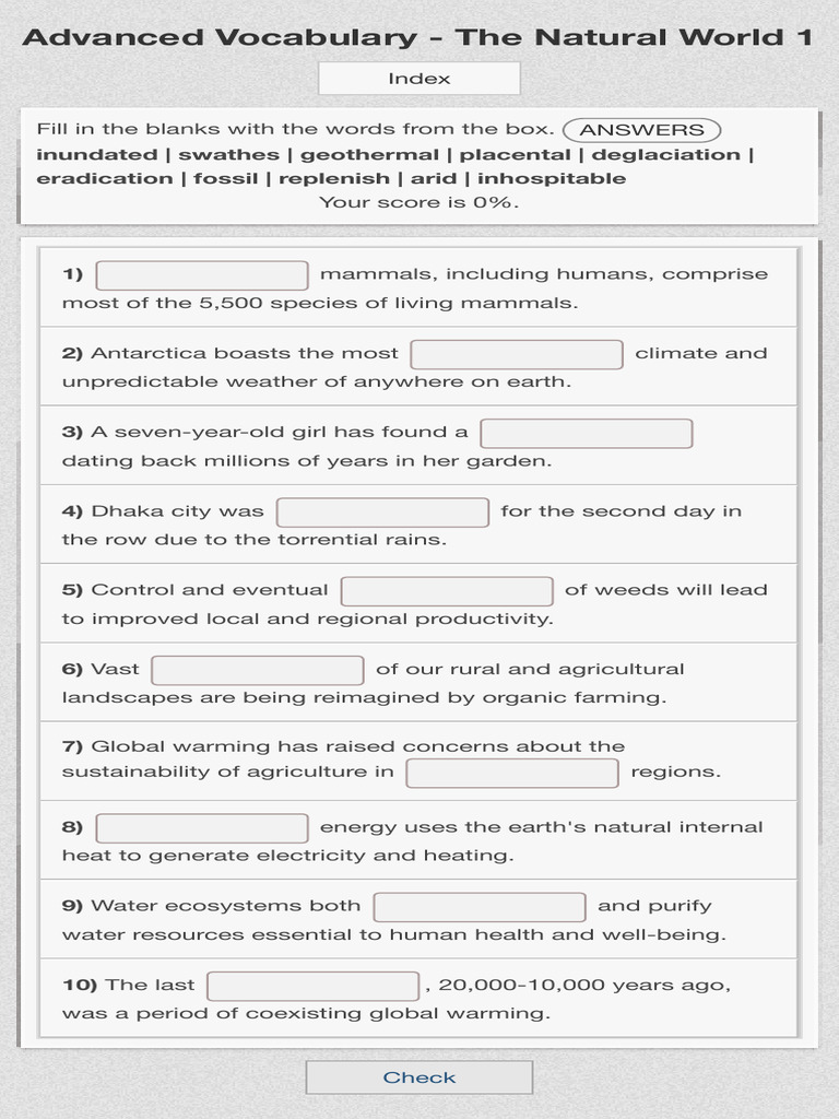 Advanced Vocabulary - The Natural World 1 Englishrevealed | PDF