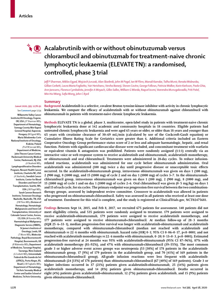 Jeff P Sharman Acalabrutinib With or Without | PDF | Intravenous ...