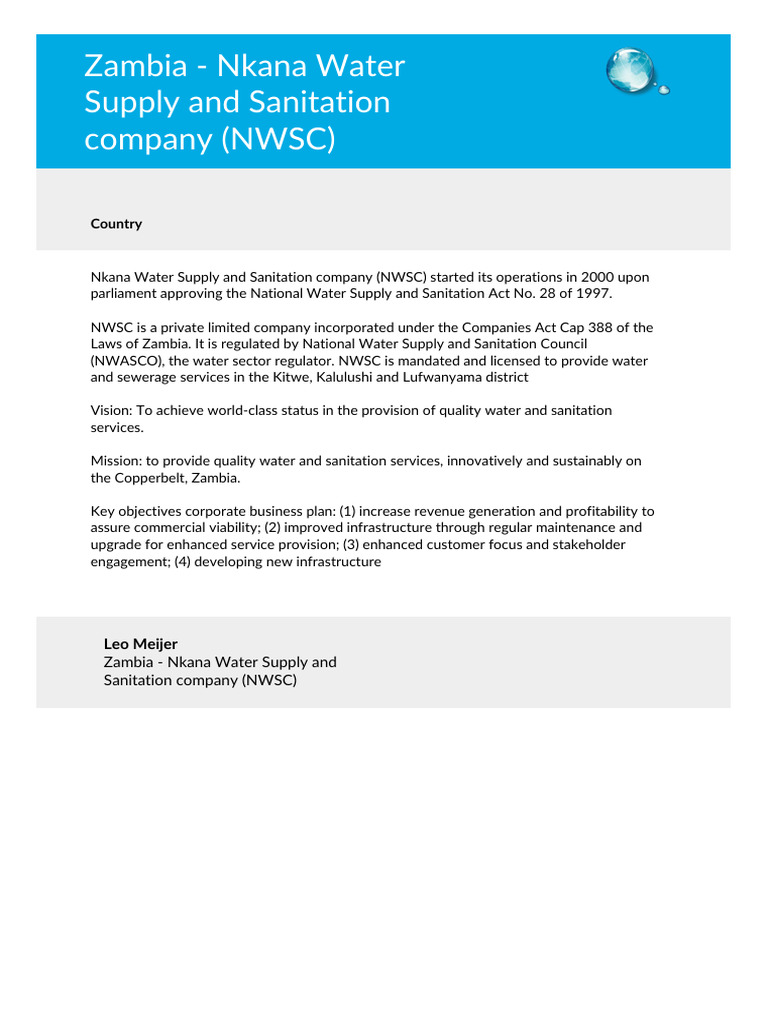 Nkana Water Supply Overview and Contact Info | PDF