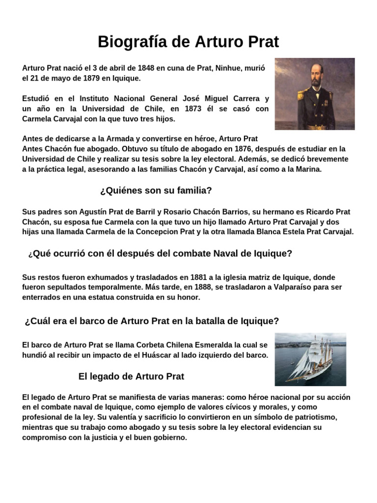 Biografía de Arturo Prat Chacón | PDF