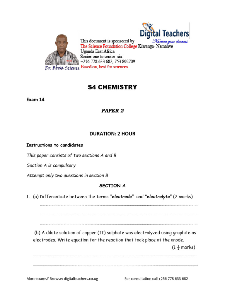 s4 Chemistry Paper 2 Set 14 | PDF | Ammonia | Chemical Reactions