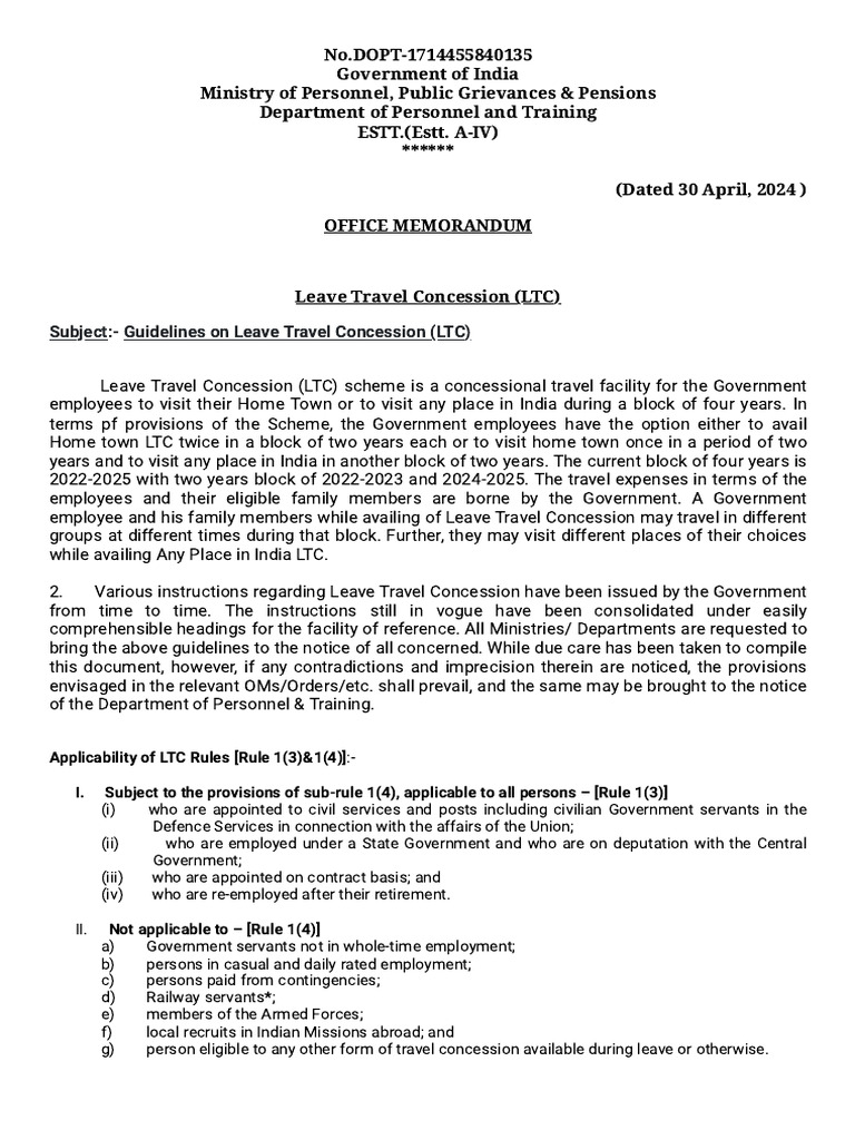 Leave Travel Concession (LTC) (1) - 1 | PDF | Government
