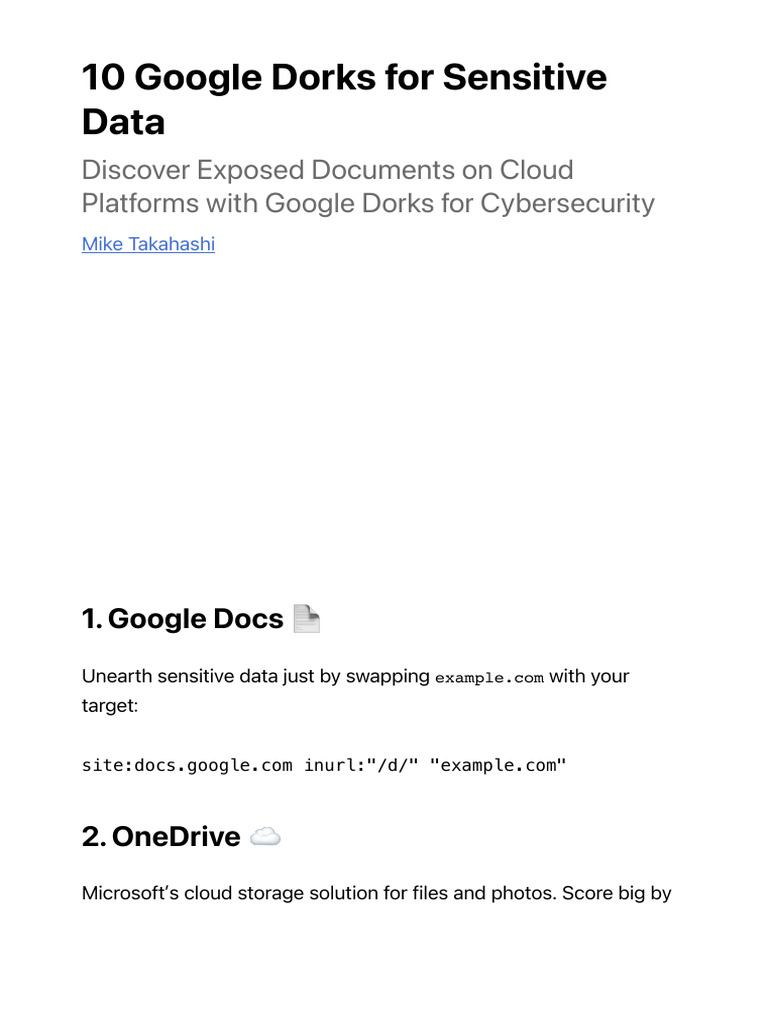 10 Google Dorks For Sensitive Data | PDF | Cloud Computing | Computing