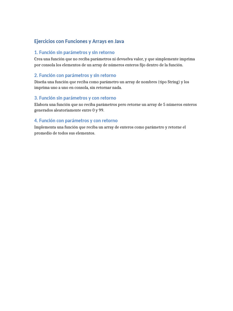 Enunciados Ejercicios Funciones Arrays Java | PDF