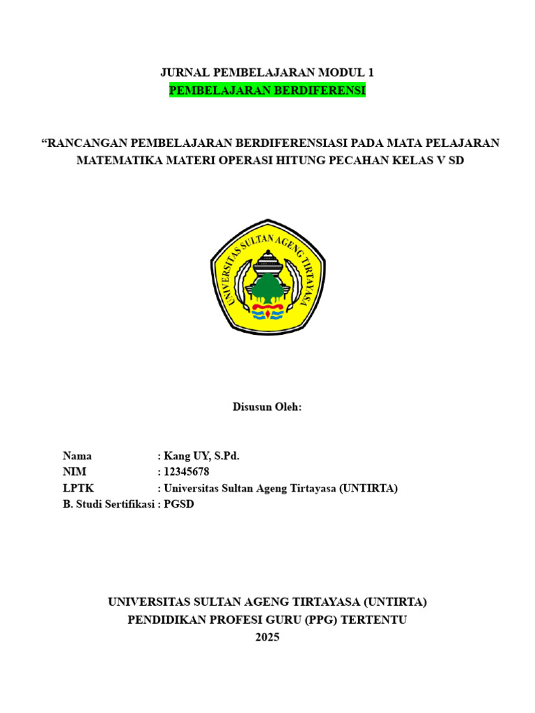 Contoh Jurnal PPG Modul 1 - Berdiferensiasi | PDF