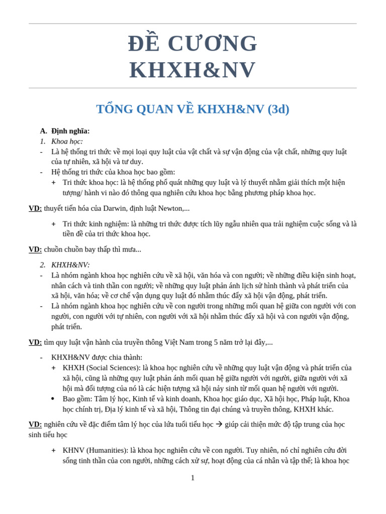 Đề Cương Khxh&Nv | PDF