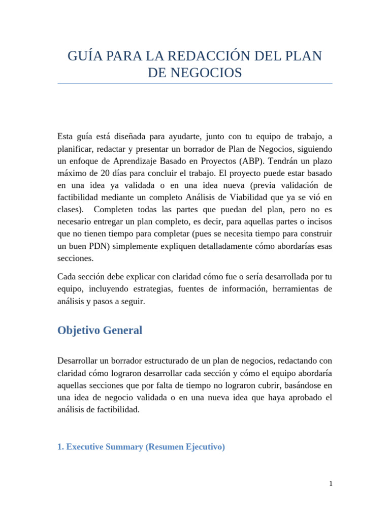 Guía Plan de Negocios ABP UPEA | PDF | Marketing | Plan de negocios