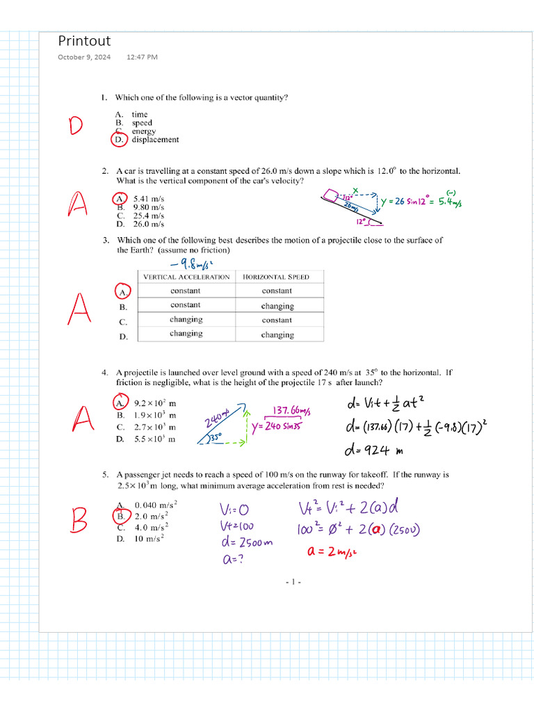 Kinematic 2d Practice Test Old Provincial Key | PDF