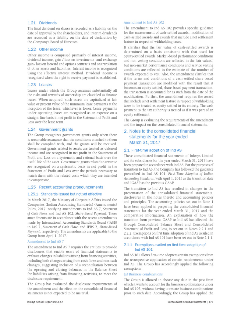 Infosys_Ind AS 101 Note | PDF | International Financial Reporting ...