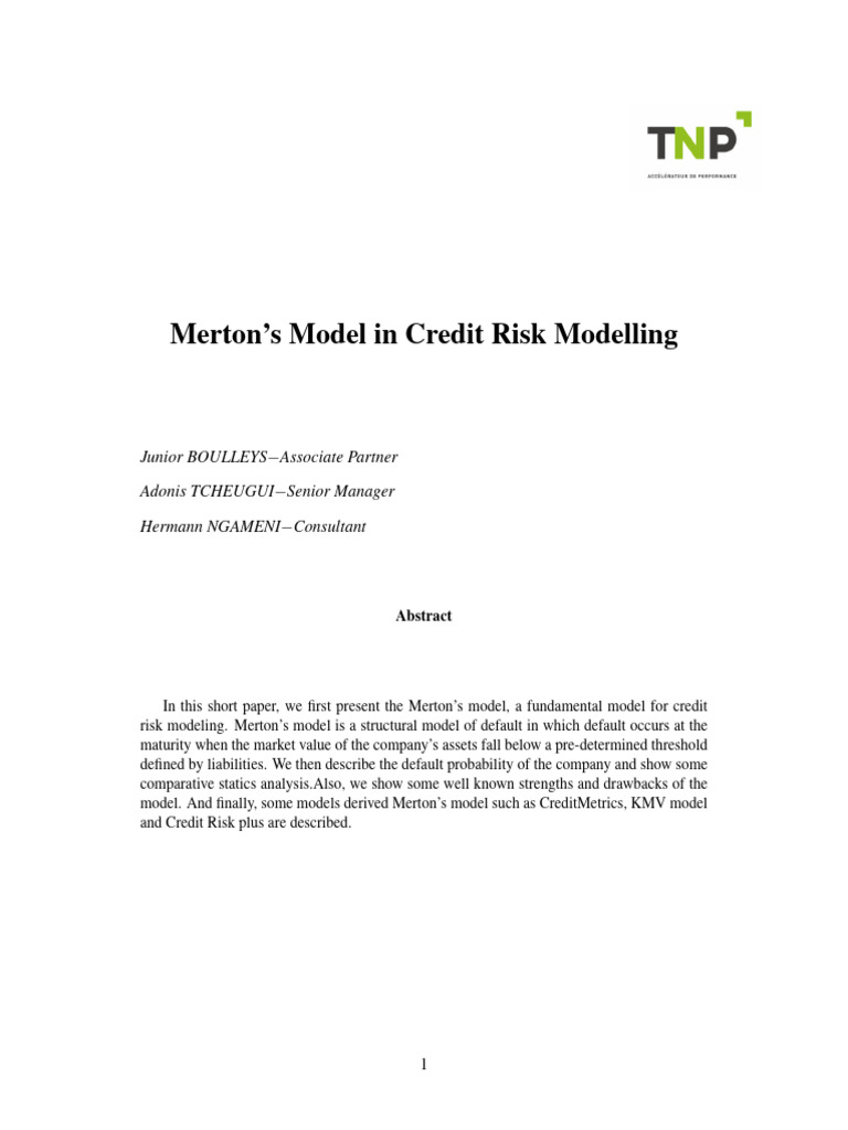 Merton Model in Credit Risk Modelling Version 2023 | PDF | Equity ...