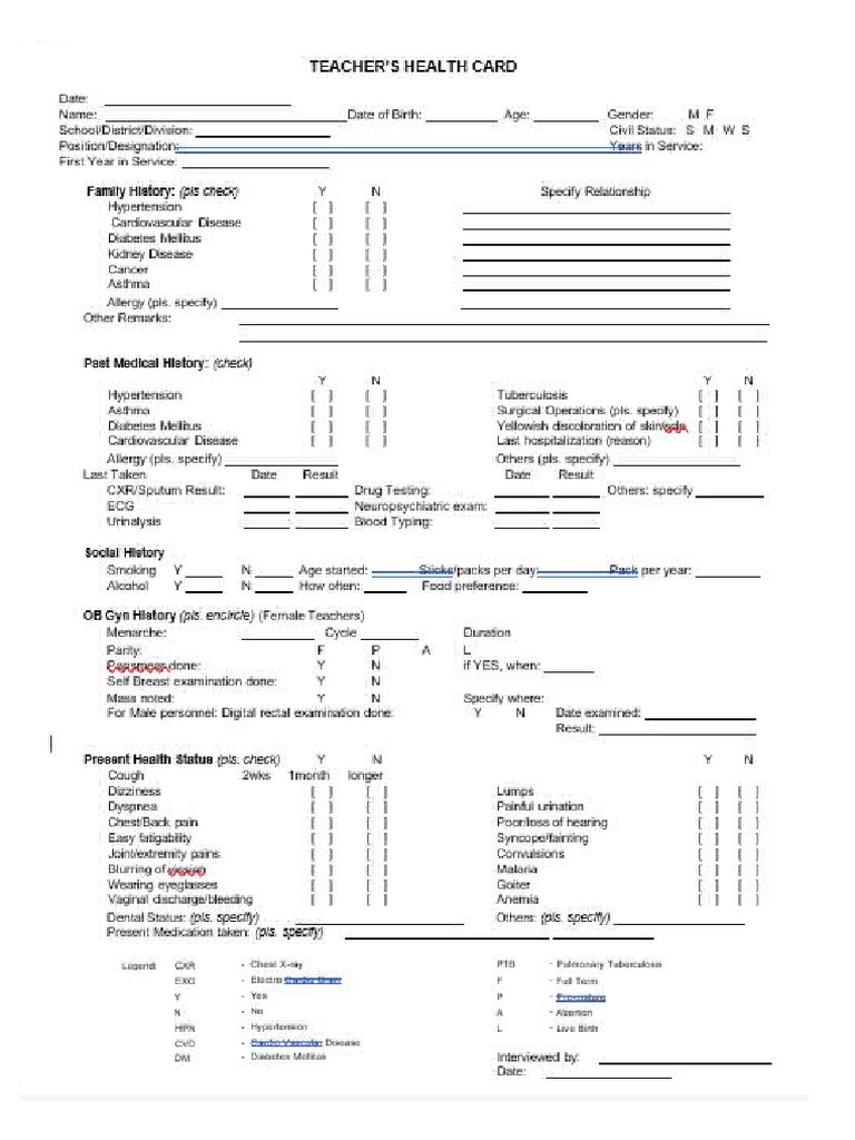 Teacher's Health Card | PDF