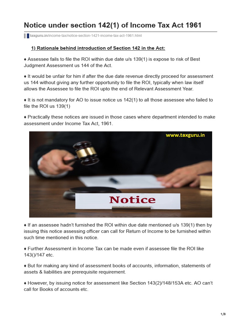 Notice Under Section 142 (1) of Income Tax Act 1961 | PDF | Taxes | Justice