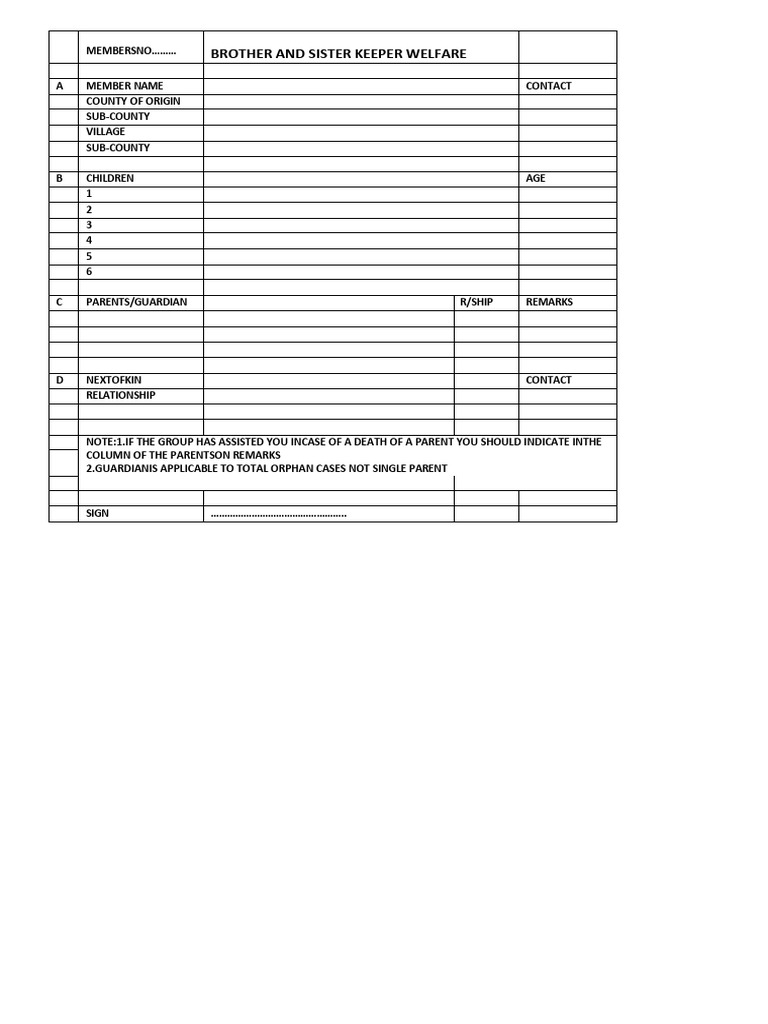 Brother and Sister Keeper Welfare | PDF