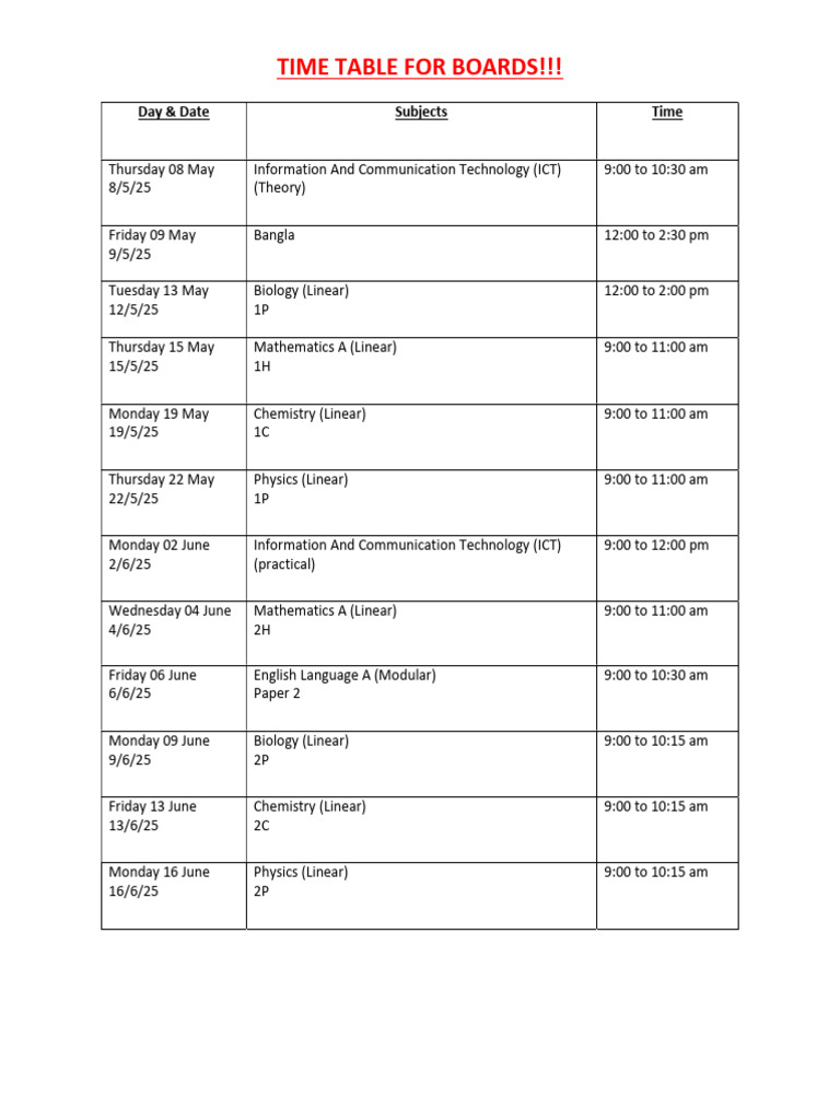 Edexcel Time Table 2025 June Exams | PDF