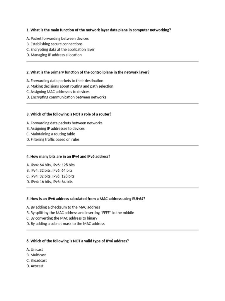 MCQ Questions Review - Network Layer - Part 1 | PDF | I Pv6 | Ip Address