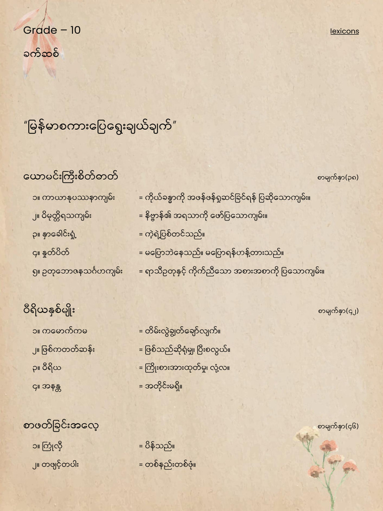 Grade-10 Glossary Myanmar | PDF