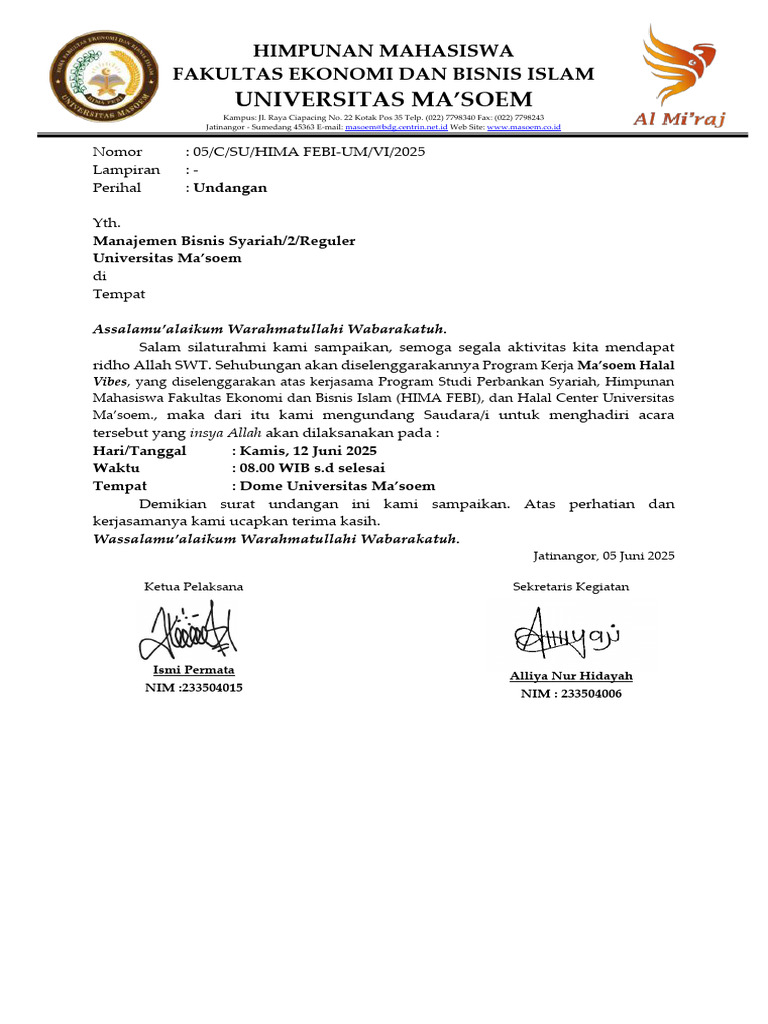 Surat Undangan Mbs 2 Reguler Masoem Halal Vibes | PDF