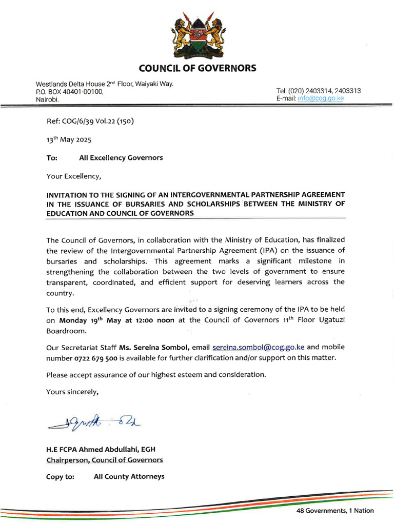 Excellency Governors-Invitation To The Signing of An Intergovernmental ...