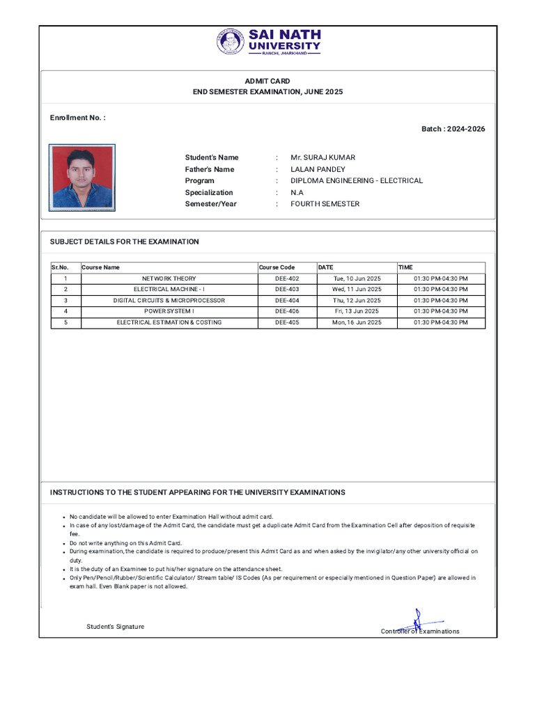 Sai Nath University 4 TH Semester | PDF