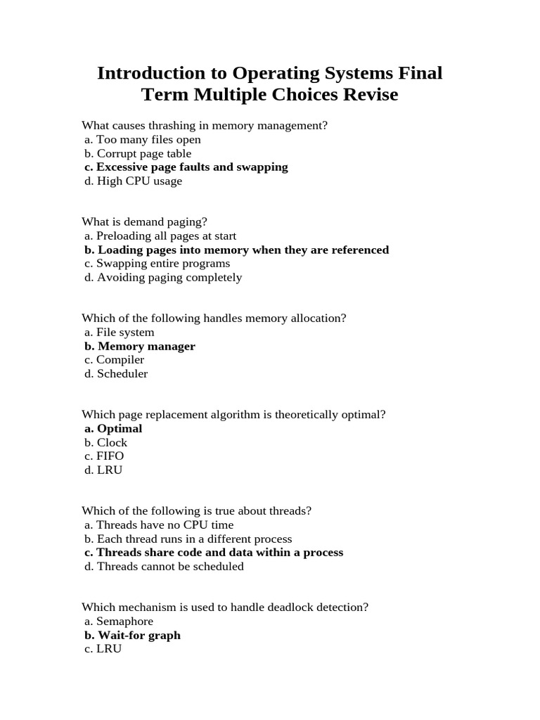 Introduction To OS Final Term Revise | PDF | Process (Computing ...