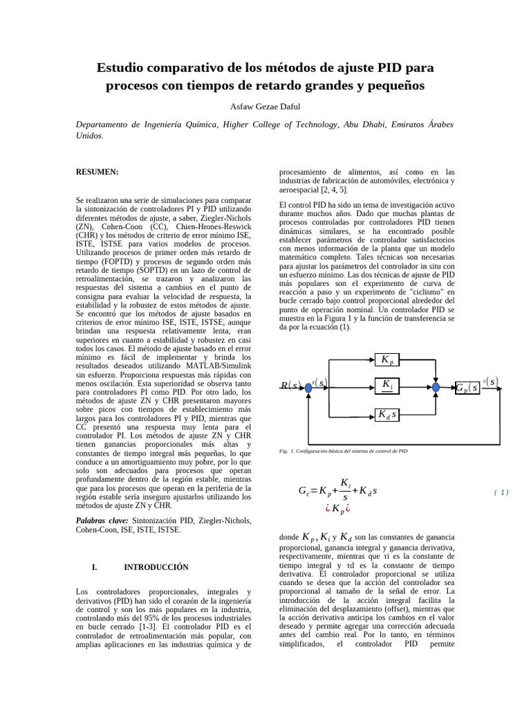 Estudio Comparativo de Los Métodos de Ajuste PID Para Procesos Con Tiempos de Retardo Grandes y ...