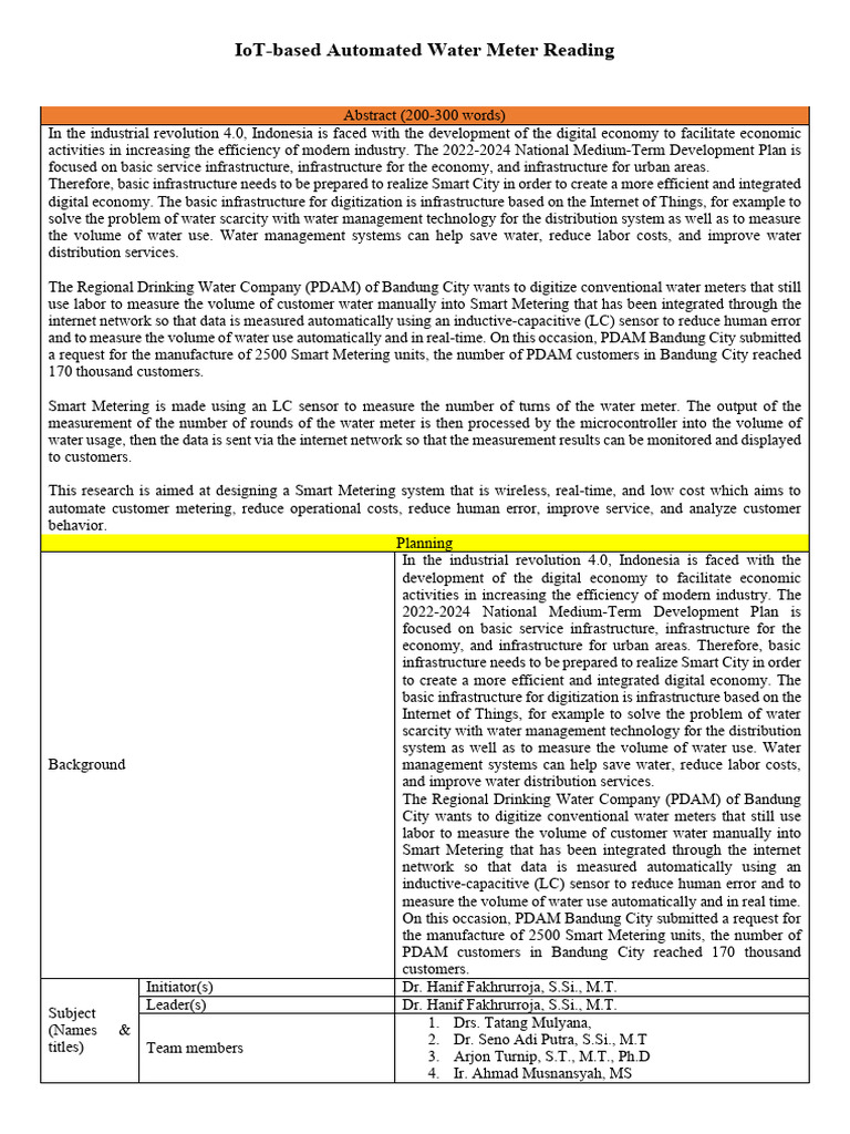 IoT Based Automated Water Meter Reading | PDF | Internet Of Things | Sensor