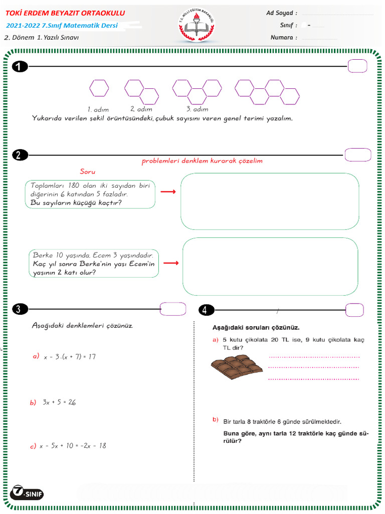 7.sinif 2.dönem 1.sinav | PDF