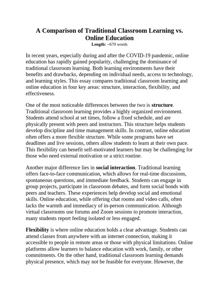 Classroom vs. Online Education: A Comparison | PDF | Learning ...