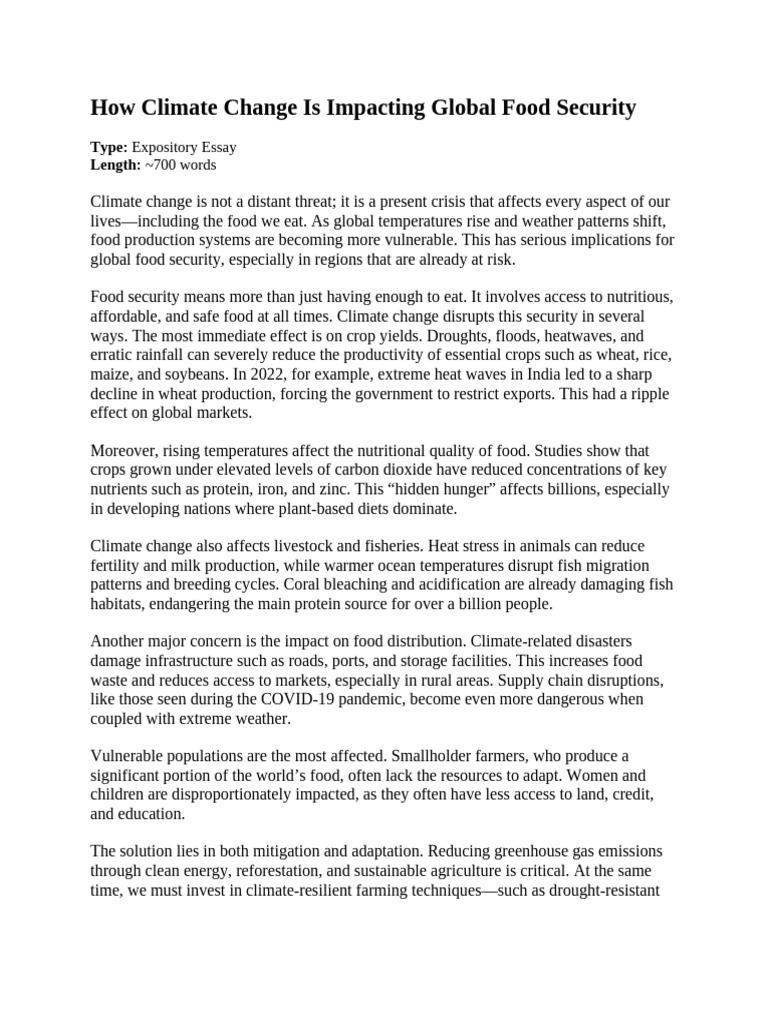 How Climate Change Is Impacting Global Food Security - Expository Essay ...