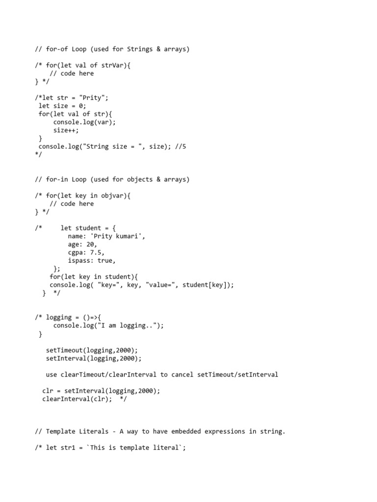 JavaScript Looping and Template Literals | PDF