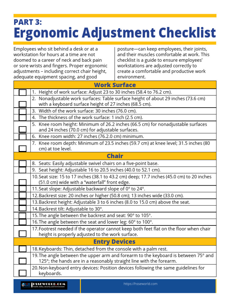 Part 3 Ergonmics Adjustments Checklist 1 1 | PDF | Chair