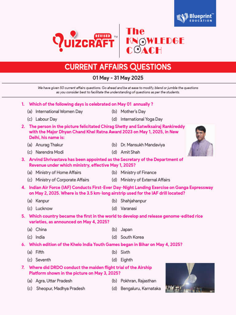 May 2025 Current Affairs Quiz | PDF