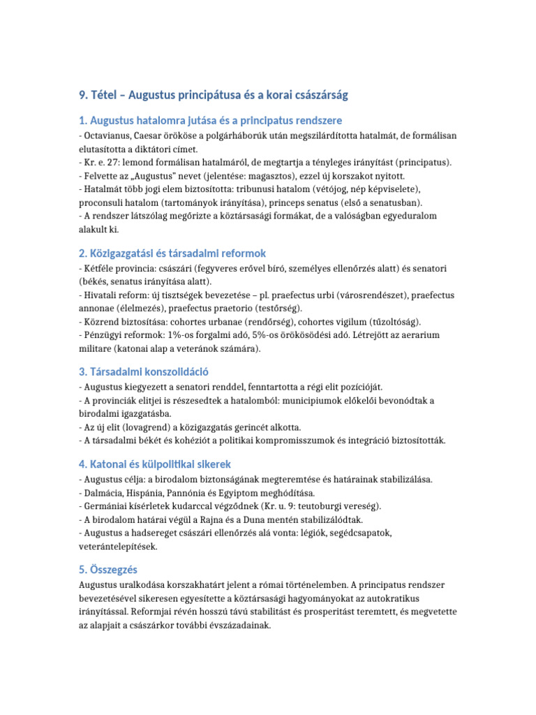 9 Tetel Augustus Principatusa | PDF