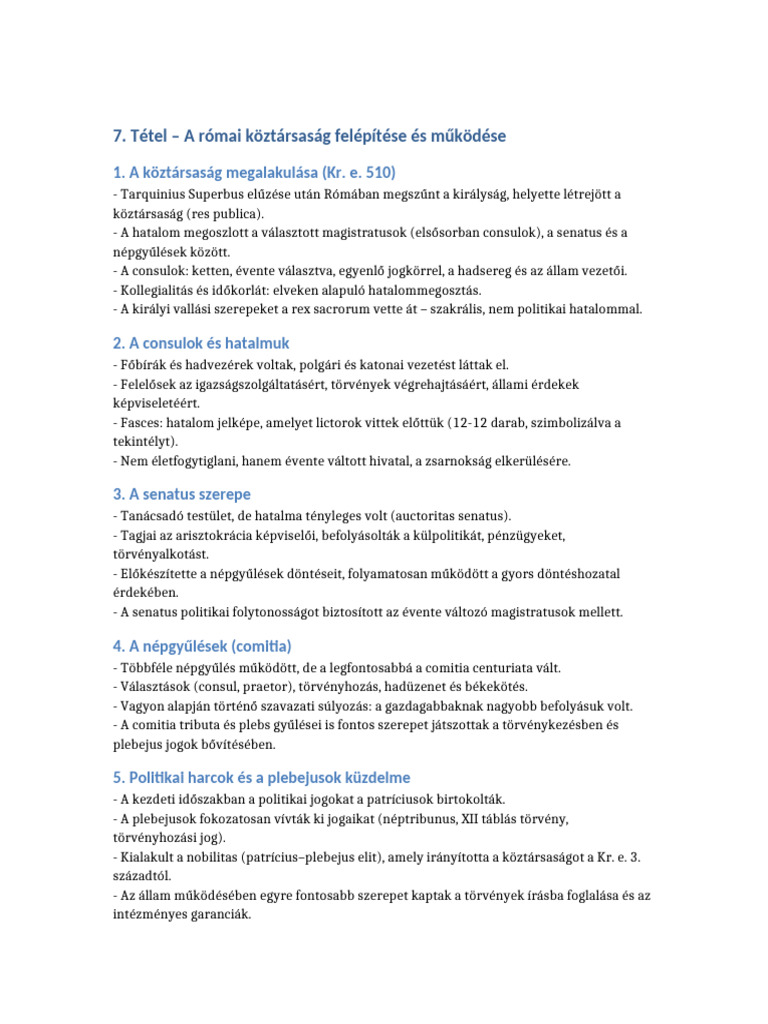 7 Tetel Romai Koztarsasag | PDF