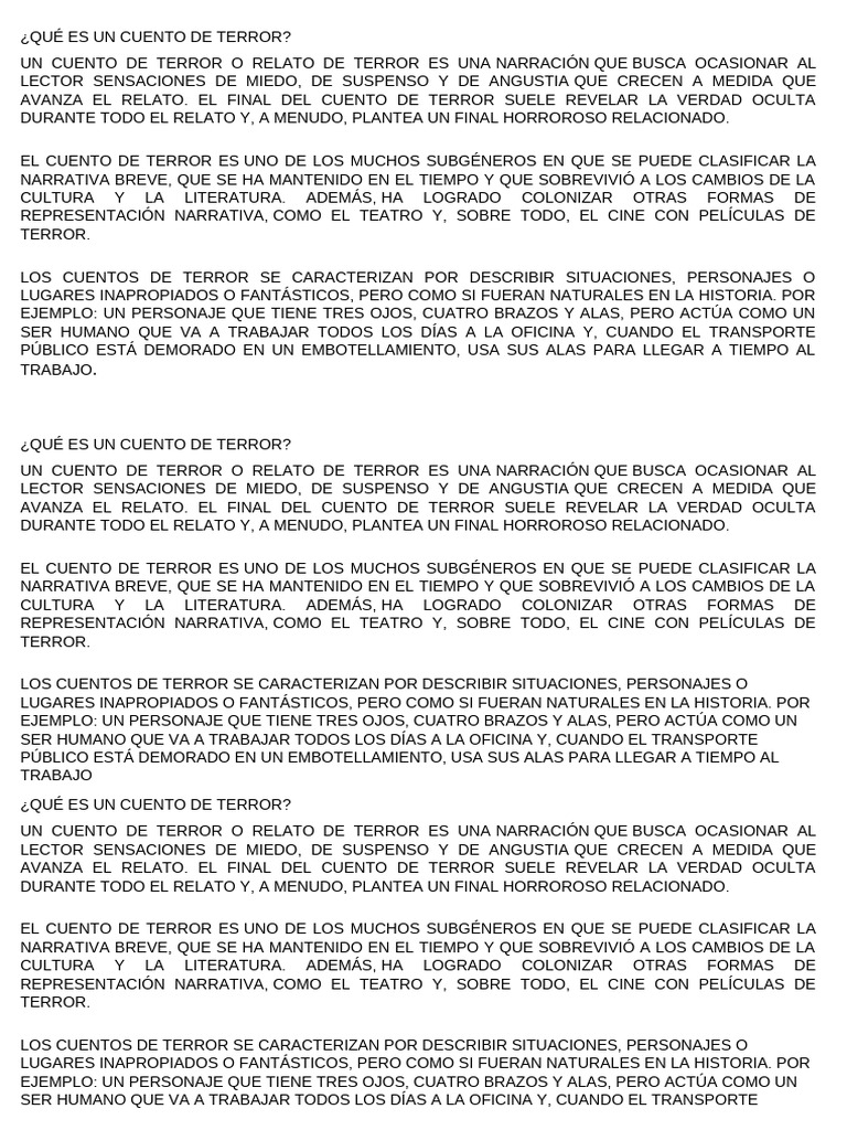 Definición y características del cuento de terror | PDF | Cuentos ...