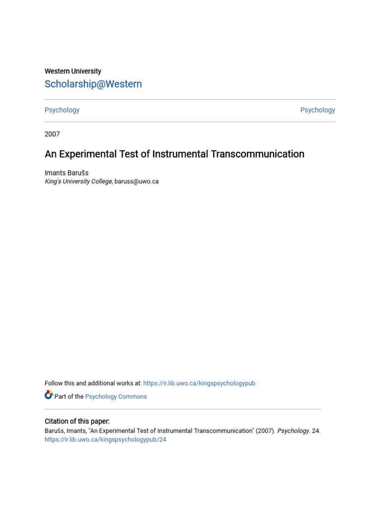 Experimental Study of Instrumental Transcommunication | PDF